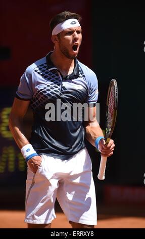 Laslo Djere, a Serbian tennis player, during a match at the Hong Kong ...