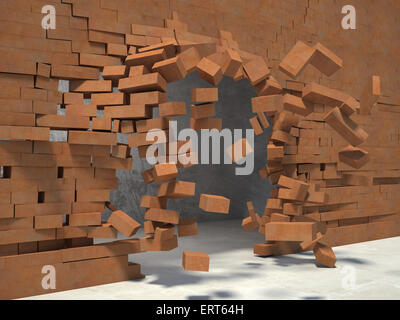 breaking wall brick 3d image Stock Photo - Alamy