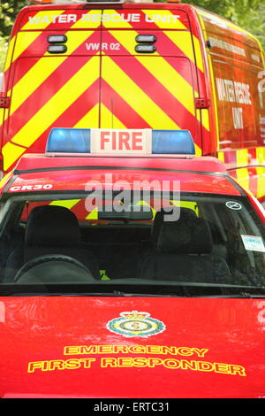Derbyshire Fire and Rescue service vehicle, with open side displaying ...