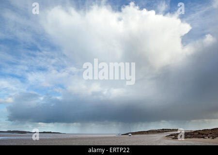 A shower cloud over the beach at Mossyard on Fleet Bay near Gatehouse ...