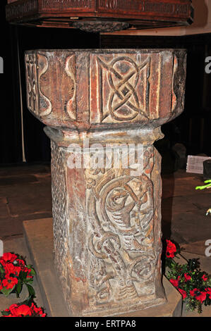 The ancient Font, All Saints Church, Rothbury Northumberland.Pedestal ...