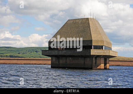 Kielder Water reservoir and dam with valve tower Stock Photo - Alamy