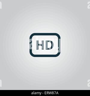 HD word button. Simple flat black symbol with shadow on white ...