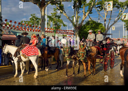Spain, Andalusia, Seville, festival, Feria de Abril, horsemen Stock ...