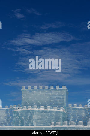 Detail of the ice castle in Quebec City, built each year for the Quebec ...