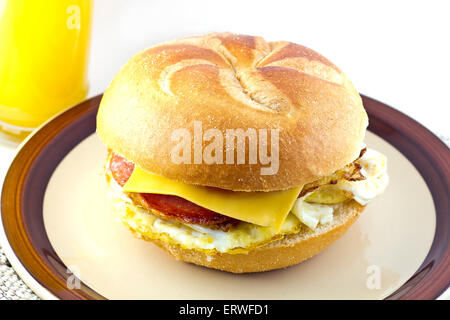 Taylor ham, pork roll, egg and cheese breakfast sandwich on a kaiser ...