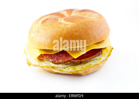 Taylor ham, pork roll, egg and cheese breakfast sandwich on a kaiser ...