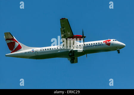 ATR 72 operated by Czech Airlines on approach for landing Prague, Czech ...