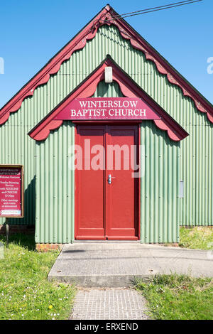 UK Baptist church made of corrugated iron and painted in bright colours ...