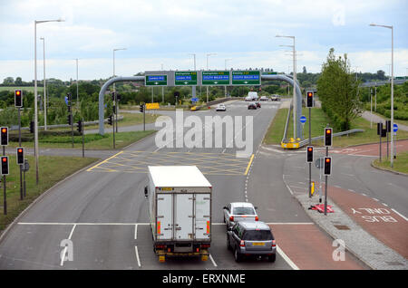 Junction and roundabout on M4 motorway UK aerial view Stock Photo - Alamy