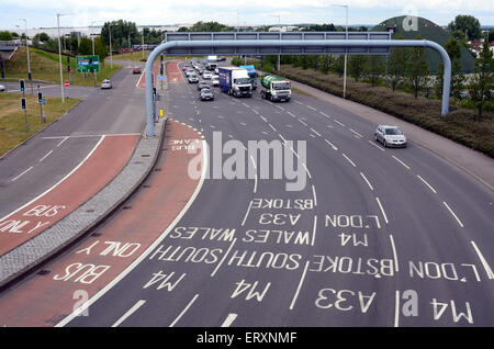 Road markings on the A33 as you join the M4 junction 11 roundabout at ...