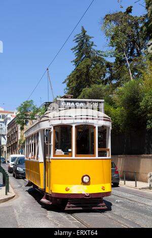 The iconic yellow tram of Lisbon, tram 28 Stock Photo - Alamy