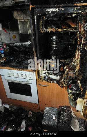 Burned kitchen after fire caused by cigarettes Stock Photo - Alamy