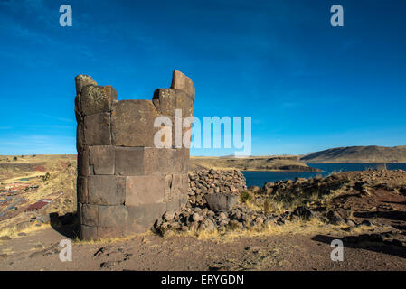 Grave towers of Sillustani, also Chullpas, funeral towers of the Aymara ...