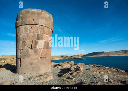 Grave towers of Sillustani, also Chullpas, funeral towers of the Aymara ...