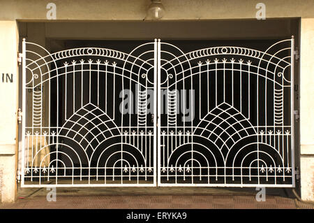Iron gate at the entrance of a building at Bandra, Bombay now Mumbai ...
