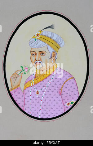 Miniature painting of Mughal Emperor Akbar With Wife Jodha Bai Stock ...