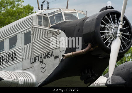 Detail of the propeller and motor of a Junkers Ju 52/3m trimotor plane ...
