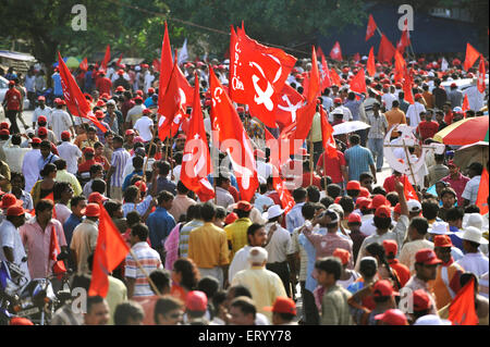 CPM Electioneering arrangement with Party flags and workers assembled ...