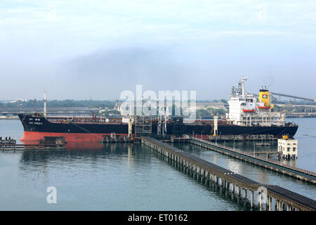 An aerial view of an Oil Tanker unloading at Teesside refinery ...