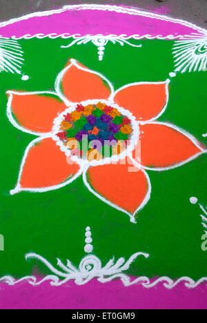 Rangoli on road at Navaratri festival ; Dadar ; Bombay Mumbai ...