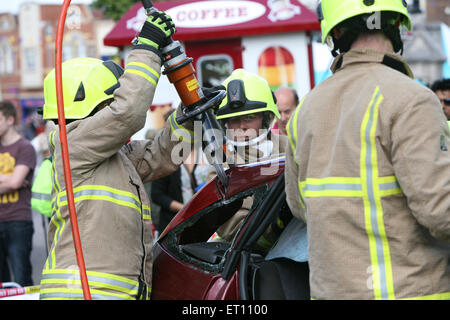 Loughborough firefighters cut the roof off a car as part of a road ...