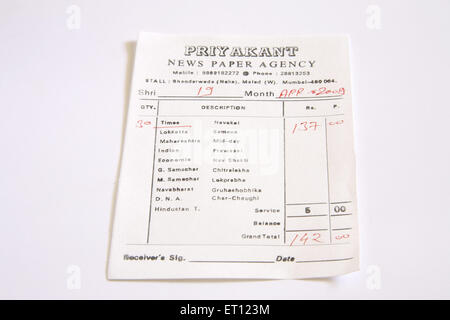 Newspaper bill, Malad, Bombay Mumbai, Maharashtra, India, Asia Stock ...