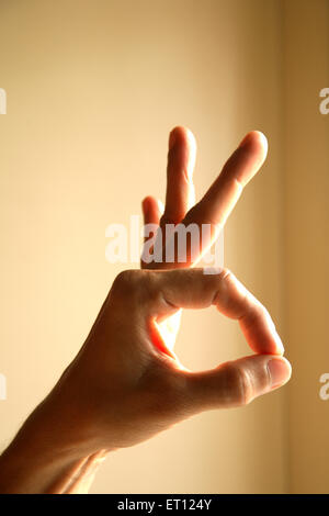 pressing thumb and index finger, forefinger, first finger, second ...