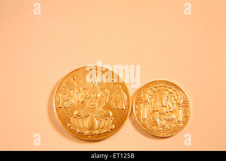 Gold coins with god Ganesh and goddess Lakshmi picture, India, Asia ...