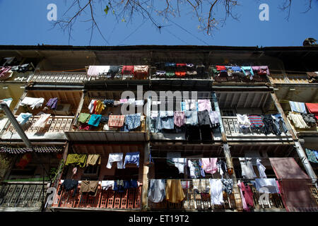 Cloths kept for drying chawl system building mumbai Maharashtra Asia ...