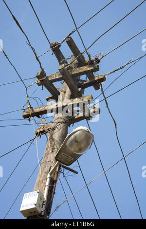 Electric pole with power supply wires chaos , Cochin now Kochi Stock ...