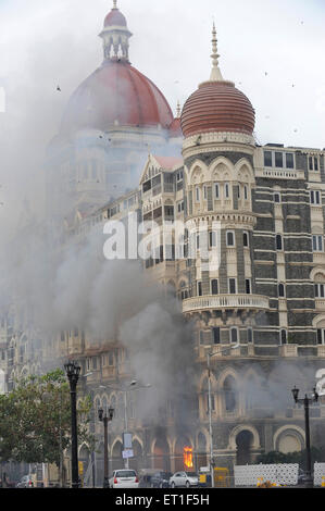 Fire inside the Taj Mahal hotel ; after terrorist attack by Deccan ...
