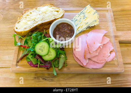 A tasty traditional Ploughman's Lunch of Ham Blue Cheese Cheese Salad ...