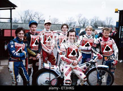 Belle Vue Aces speedway team. Back row, left to right, Don Perrin ...