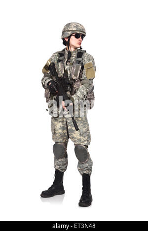 US soldier with rifle isolation on white background Stock Photo - Alamy