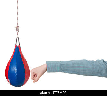 hand gesture - manager punches punching bag isolated on white ...