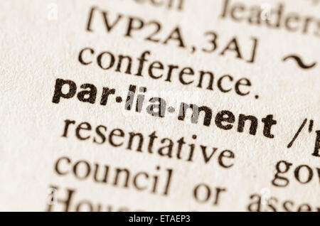 Parliament Word Definition Text in Dictionary Page Stock Photo - Alamy