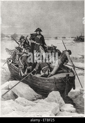 General George Washington and soldiers crossing the Delaware River ...
