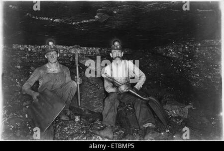 USA, Pennsylvania, Robena Mine, Two workers standing in coal mine Stock ...