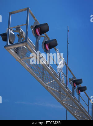 New overhead railroad crossing signal Stock Photo - Alamy