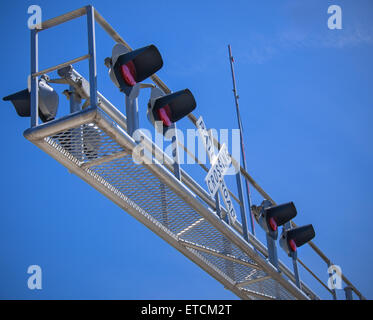 New overhead railroad crossing signal Stock Photo - Alamy