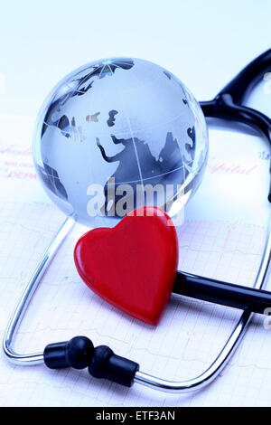 Heart earth world globe with a stethoscope wrapped around it. Could ...
