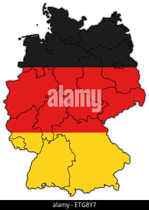 german flag on old administration map of german provinces Stock Photo ...