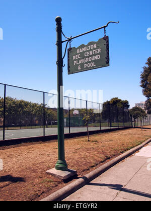 Hamilton Recreation Center Playground and Pool sign in the Western ...