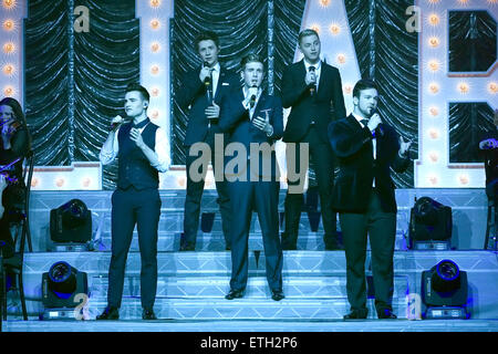 Thomas Redgrave of band Collabro performing live at a music festival at ...