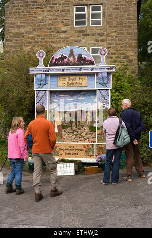 UK, England, Derbyshire, Eyam, Little Edge, visitor looking at Town ...