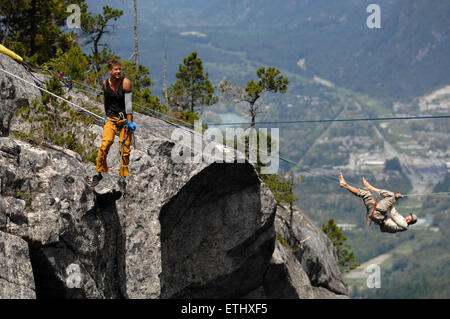 Squamish, Canada. 13th June, 2015. An adventure athlete walks the ...