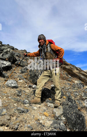 Nepalese Sherpa walking guide, Pheriche village, Everest base camp trek ...