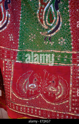India, Rajasthan, Udaipur, textile, embroidery with inlaid mirrors ...