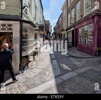 The Shambles, York, UK - Ancient medieval cobbled street and shops in ...